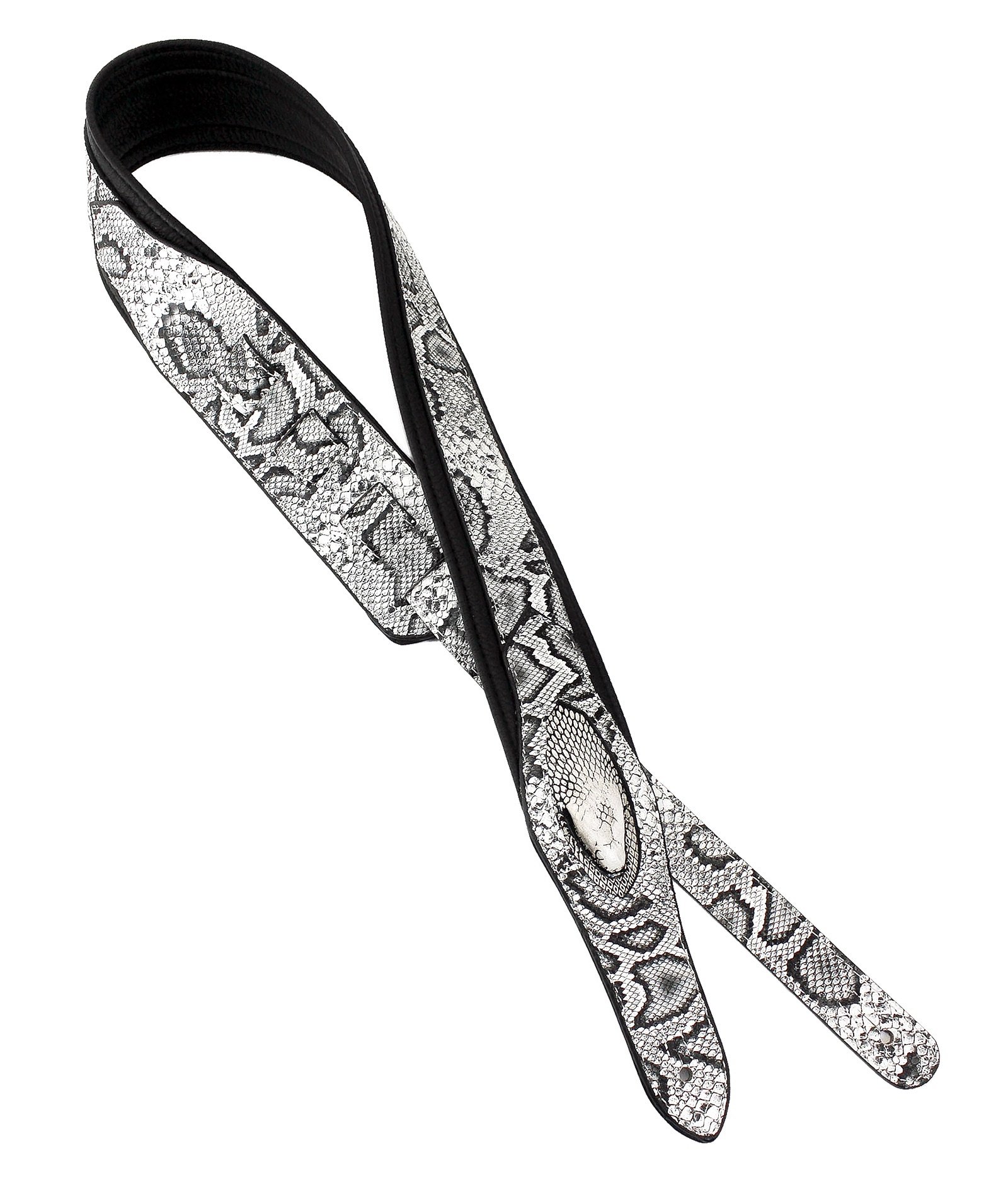 Walker & Williams SF-03 White & Black Textured Snake Pattern Guitar Strap with Snakehead