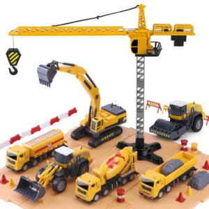 iplay, ilearn construction site vehicle toy, kids engineering play truck set, tractor digger crane dump excavator cement steamroller, birthday stocking stuffer gift 3 4 5 year old toddler boy children