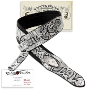 walker & williams sf-03 white & black textured snake pattern guitar strap with snakehead