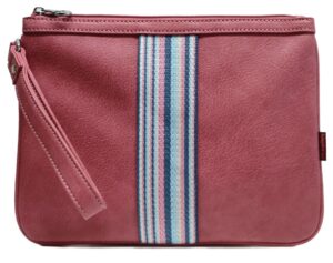 bungalow360 original vegan leather striped pouch wristlet (rose)