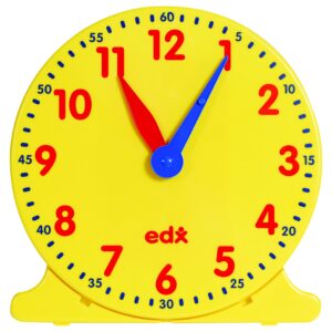 edxeducation 12-hour time clock - demonstration clock - learn to tell time - analog clock with movable hands to teach children minute and hour relationships