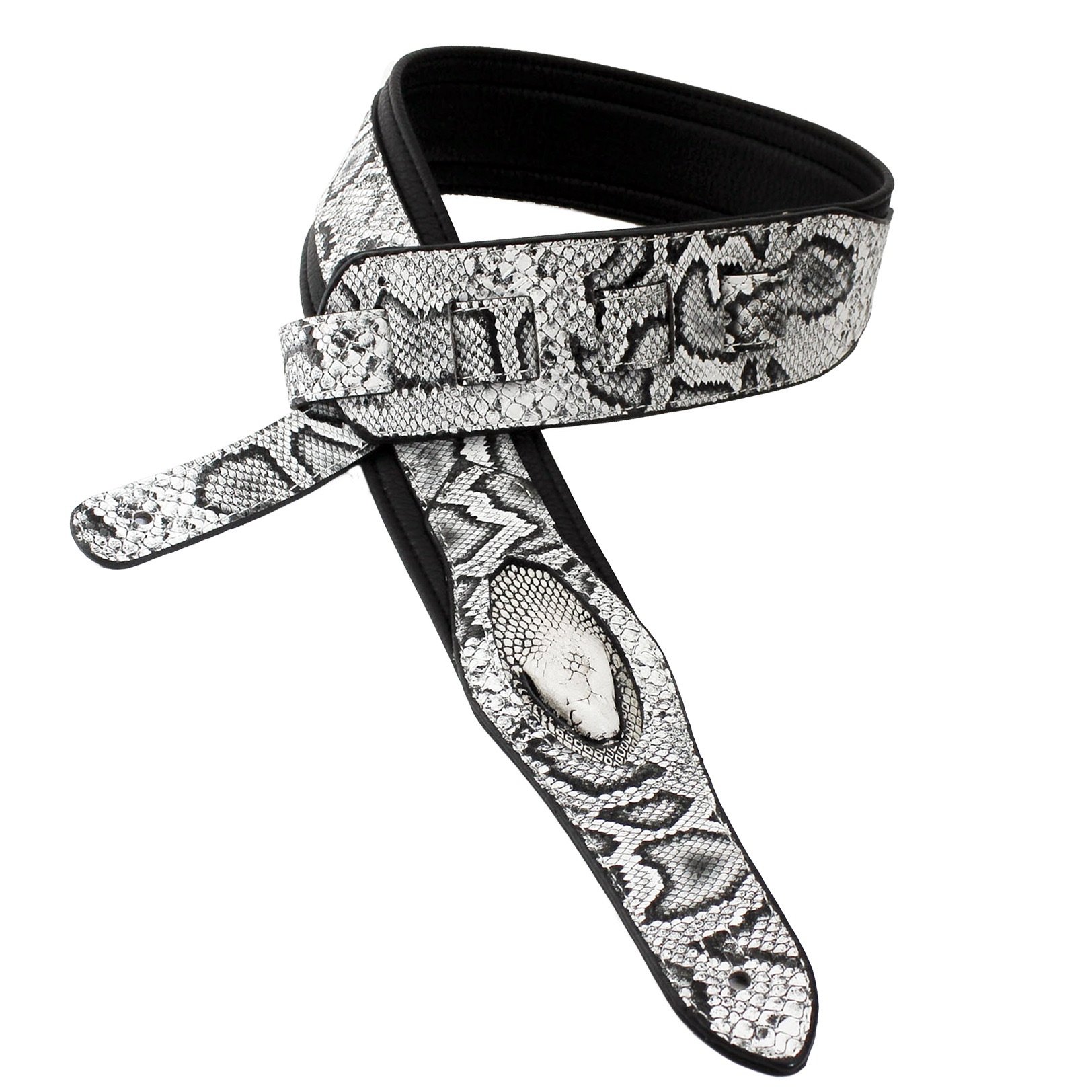 Walker & Williams SF-03 White & Black Textured Snake Pattern Guitar Strap with Snakehead