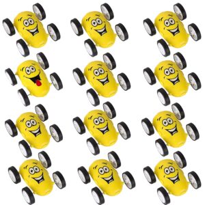 toyrifik friction small emoticon stunt toy cars- bulk 12 pack (1 dozen) party favors, goodie bag stuffers, prize, for kids and toddlers