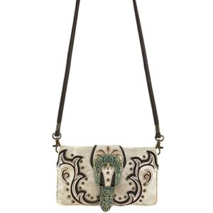 Justin West Patina Girl Western Bronze Floral Buckle Handbag Purse Tote and Strap Wallet (Beige Tote and Wallet)