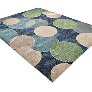 Unique Loom Chromatic Collection Modern Bokeh & Vibrant Abstract Area Rug for Any Home Décor, 8 ft x 10 ft, Navy Blue/Beige