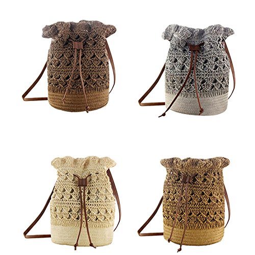 Abuyall Women Straw Bucket Bag Hobo Shoulder Handbag Drawstring Beach Tote Bag H…