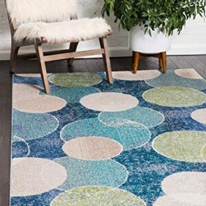 Unique Loom Chromatic Collection Modern Bokeh & Vibrant Abstract Area Rug for Any Home Décor, 8 ft x 10 ft, Navy Blue/Beige