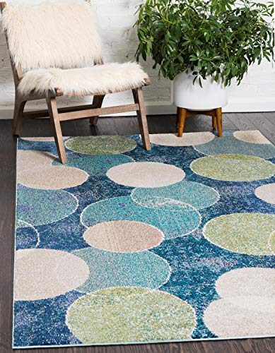 Unique Loom Chromatic Collection Modern Bokeh & Vibrant Abstract Area Rug for Any Home Décor, 8 ft x 10 ft, Navy Blue/Beige