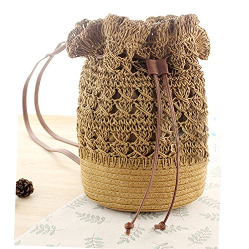 Abuyall Women Straw Bucket Bag Hobo Shoulder Handbag Drawstring Beach Tote Bag H…