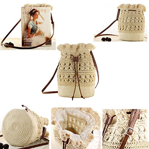 Abuyall Women Straw Bucket Bag Hobo Shoulder Handbag Drawstring Beach Tote Bag H…