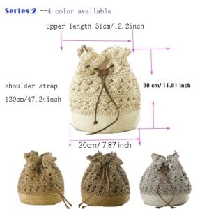 Abuyall Women Straw Bucket Bag Hobo Shoulder Handbag Drawstring Beach Tote Bag H…