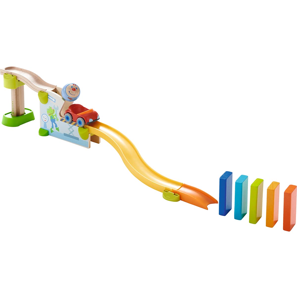 HABA Kullerbu Theme Set - Jump into Car Dominos - 15 Piece Playset can be Enjoyed as a Standalone Set or as an Expansion to Any Kullerbu Layout