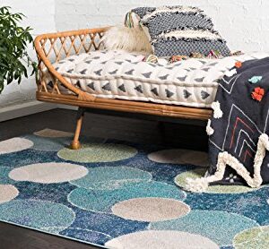 Unique Loom Chromatic Collection Modern Bokeh & Vibrant Abstract Area Rug for Any Home Décor, 8 ft x 10 ft, Navy Blue/Beige