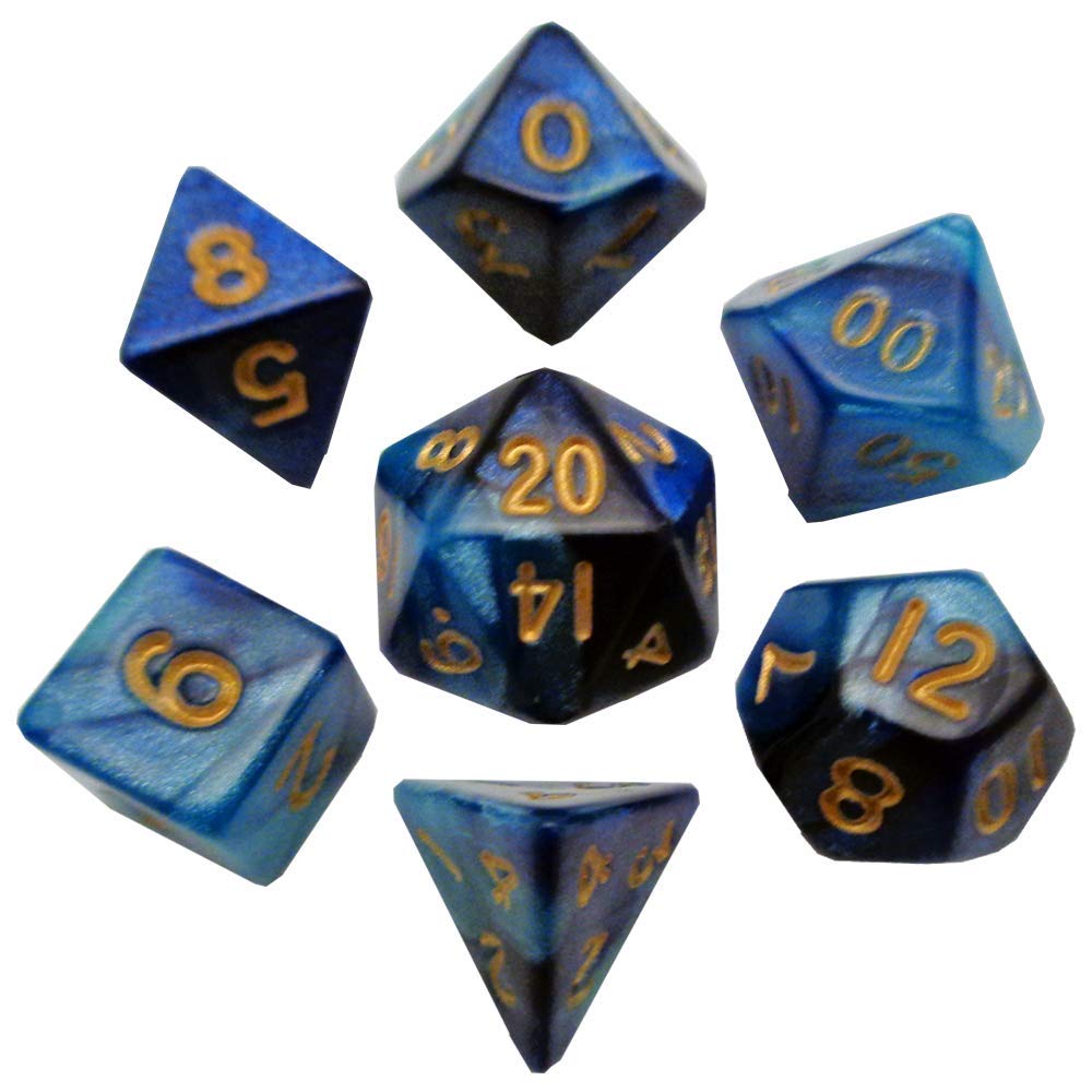 Metallic Dice Games 7-Set Mini: 10mm: DKBUlightbu w/GD #