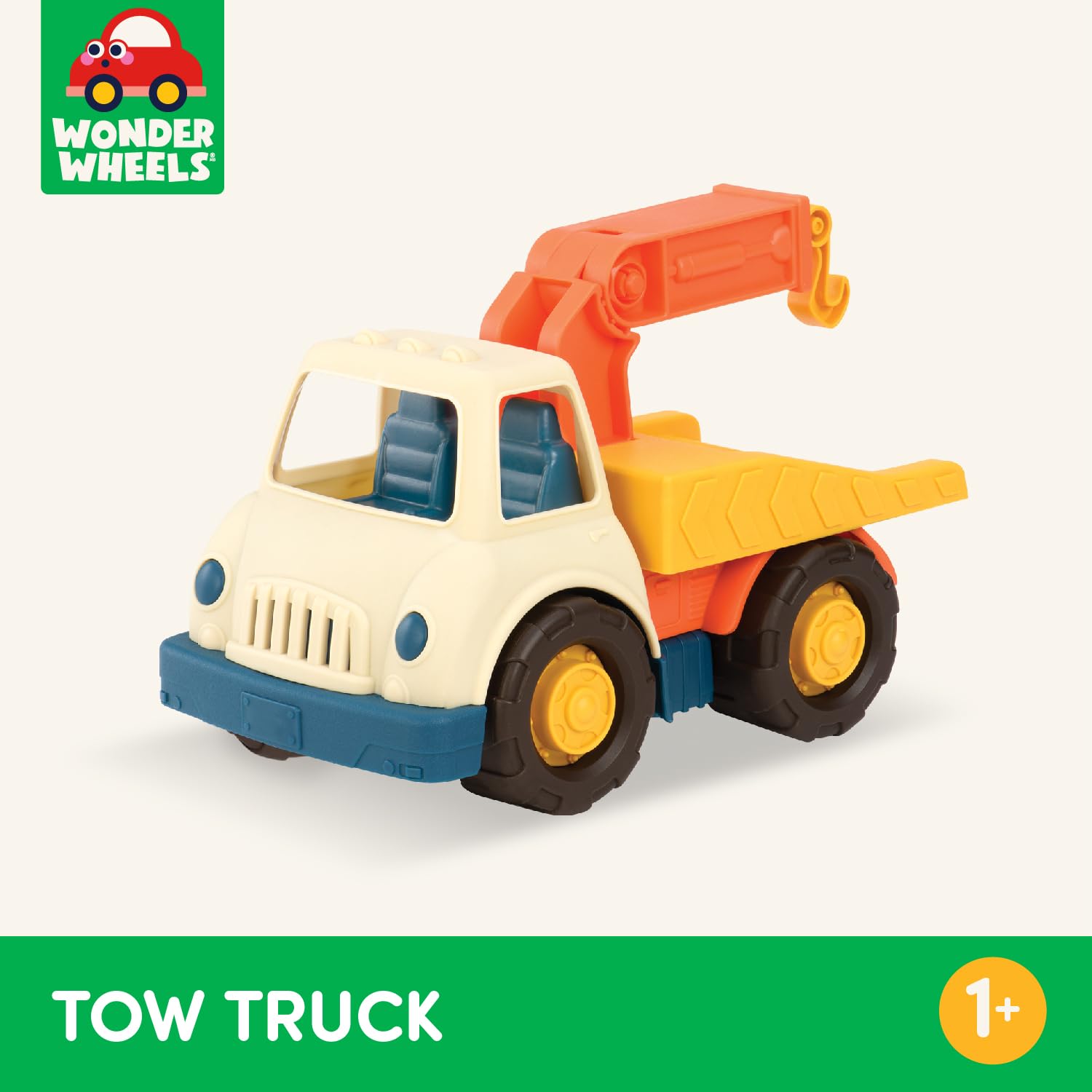 Battat- Wonder Wheels- Tow Truck – Toy Truck With Hook For Towing – Moveable Parts- Sturdy Toy Vehicle For Toddlers – Recyclable – Tow Truck- 1 year +