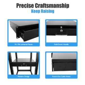 RAISING ELECTRONICS Drawer Server Cabinet Case 19 Inch Locking Rack Mount DJ Lockable Deep Drawer with Key (3U)