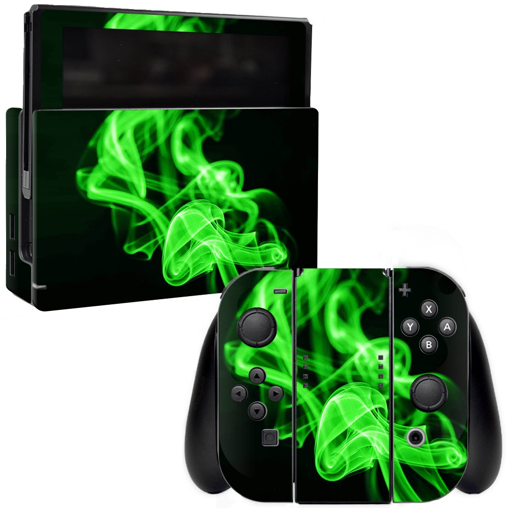 MightySkins Skin Compatible with Nintendo Switch - Green Flames | Protective, Durable, and Unique Vinyl Decal wrap Cover | Easy to Apply, Remove, and Change Styles | Made in The USA