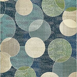 Unique Loom Chromatic Collection Modern Bokeh & Vibrant Abstract Area Rug for Any Home Décor, 8 ft x 10 ft, Navy Blue/Beige