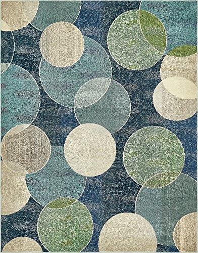 Unique Loom Chromatic Collection Modern Bokeh & Vibrant Abstract Area Rug for Any Home Décor, 8 ft x 10 ft, Navy Blue/Beige