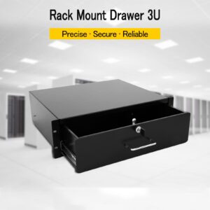 RAISING ELECTRONICS Drawer Server Cabinet Case 19 Inch Locking Rack Mount DJ Lockable Deep Drawer with Key (3U)