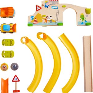 HABA Kullerbu at The Construction Site Play Track - 13 Piece Starter Set with 2 Vehicles and Fascinating Ball Drop - Ages 2 and Up