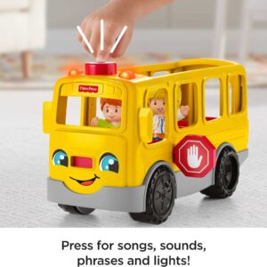 Fisher-Price Little People Musical Toddler Toy Sit with Me School Bus with Lights Sounds & 2 Figures for Pretend Play Kids Ages 1+ Years