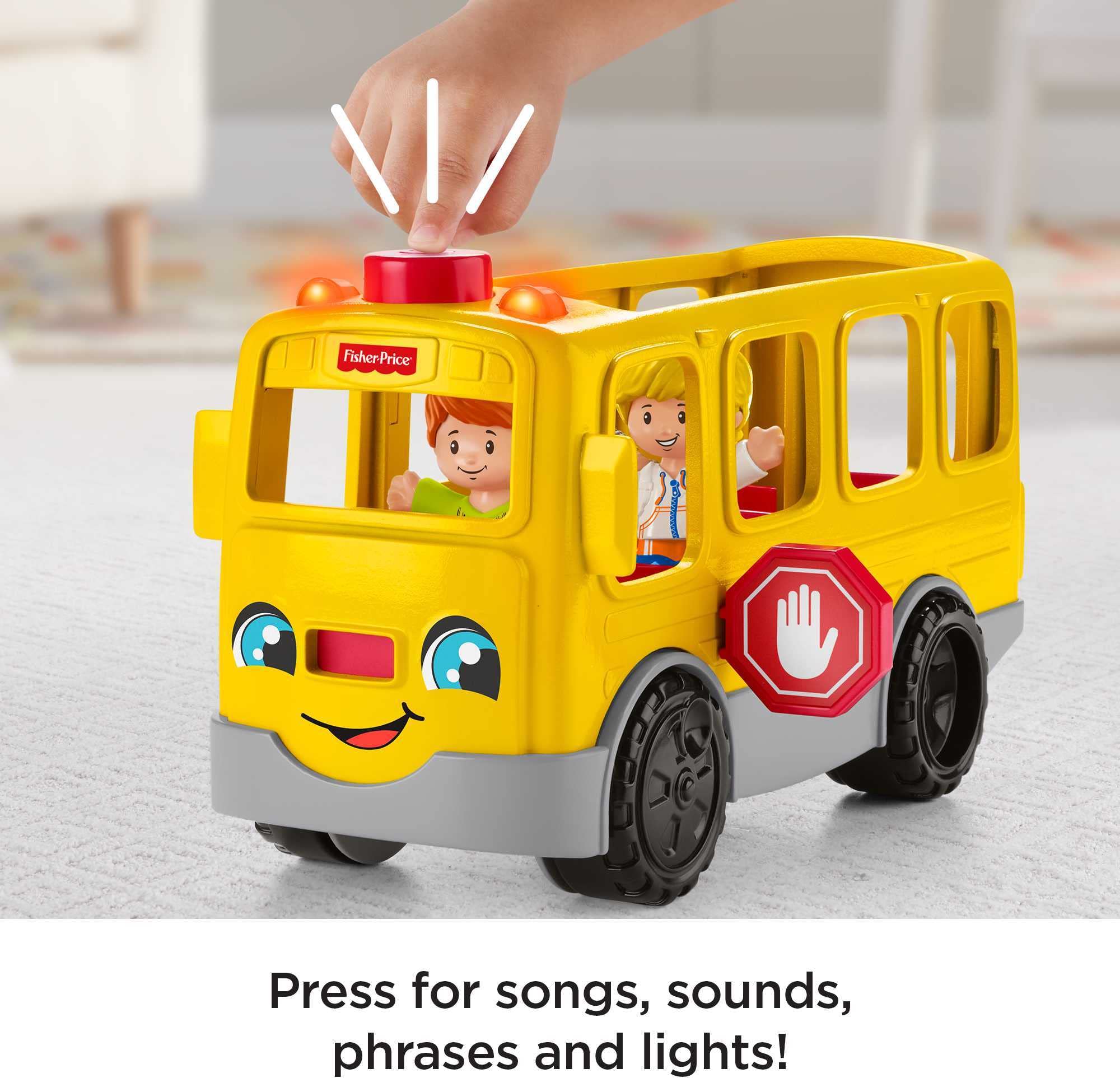 Fisher-Price Little People Musical Toddler Toy Sit with Me School Bus with Lights Sounds & 2 Figures for Pretend Play Kids Ages 1+ Years