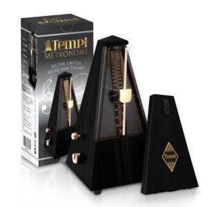 tempi mechanical metronome for musicians - 2-year warranty - metronome for piano/guitar/violin, metronome music for adults and kids (molded black grain veneer)