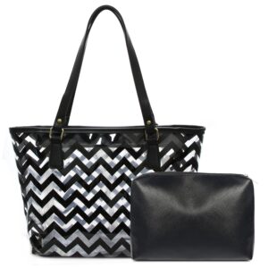 clear tote bags with full chevron stripe shoulder handbag with interior pocket large