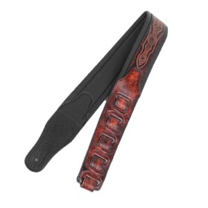 Walker & Williams GB-162 Bourbon Brown Padded Guitar Strap with Oak Leaves & Texas Star