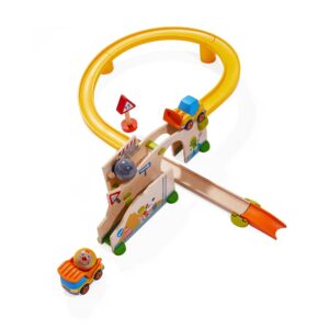 HABA Kullerbu at The Construction Site Play Track - 13 Piece Starter Set with 2 Vehicles and Fascinating Ball Drop - Ages 2 and Up