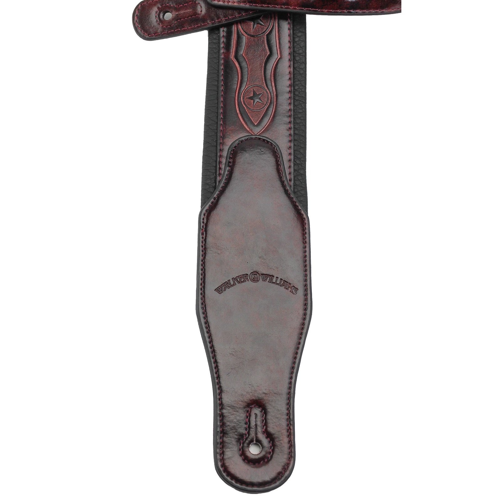 Walker & Williams GB-163 Oxford Brown Handmade Padded Guitar Strap with Oak Leaves & Texas Star Tooling For Acoustic, Electric, And Bass Guitars