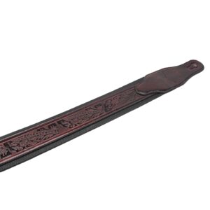 Walker & Williams GB-163 Oxford Brown Handmade Padded Guitar Strap with Oak Leaves & Texas Star Tooling For Acoustic, Electric, And Bass Guitars