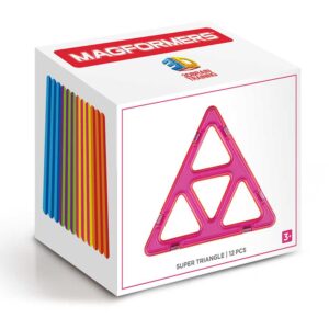 magformers super triangle 12 pieces rainbow colors, educational magnetic geometric shapes tiles building stem toy set ages 3+