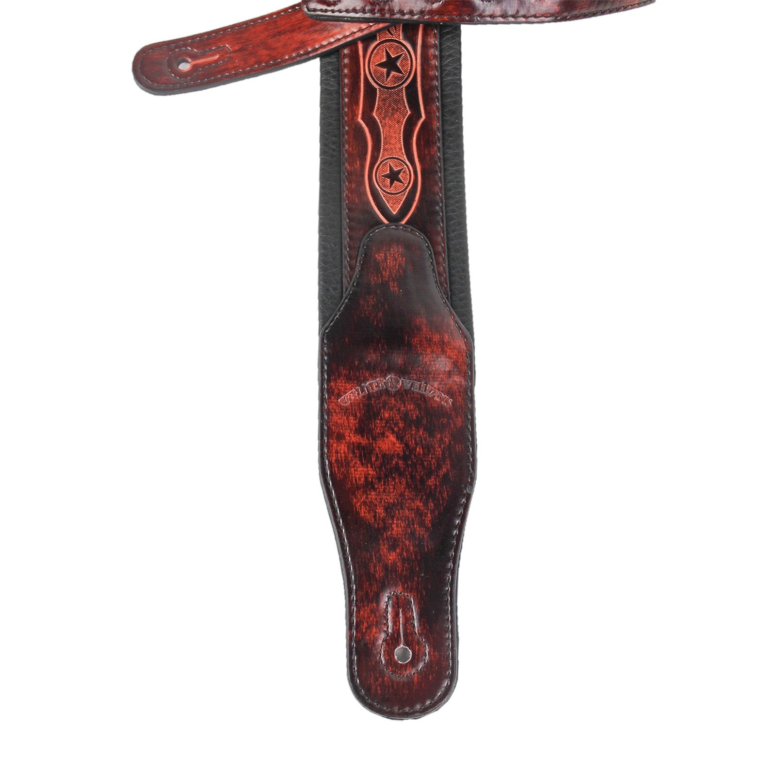 Walker & Williams GB-162 Bourbon Brown Padded Guitar Strap with Oak Leaves & Texas Star