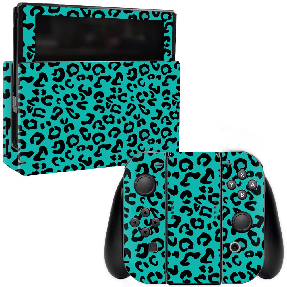 MightySkins Skin Compatible with Nintendo Switch - Teal Leopard | Protective, Durable, and Unique Vinyl Decal wrap Cover | Easy to Apply, Remove, and Change Styles | Made in The USA