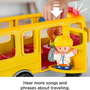 Fisher-Price Little People Musical Toddler Toy Sit with Me School Bus with Lights Sounds & 2 Figures for Pretend Play Kids Ages 1+ Years