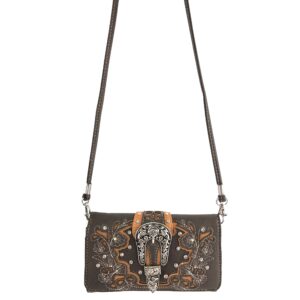 Justin West Floral Buckle Shoulder Concealed Purse (Dark Brown Wallet Only)