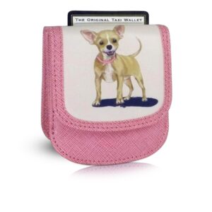 taxi wallet – vegan material, chihuahua – a simple, compact, front pocket, folding wallet, that holds cards, coins, bills, id – for men & women