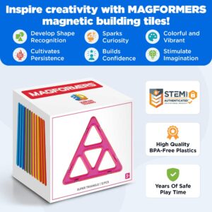 MAGFORMERS Super Triangle 12 Pieces Rainbow Colors, Educational Magnetic Geometric Shapes Tiles Building STEM Toy Set Ages 3+