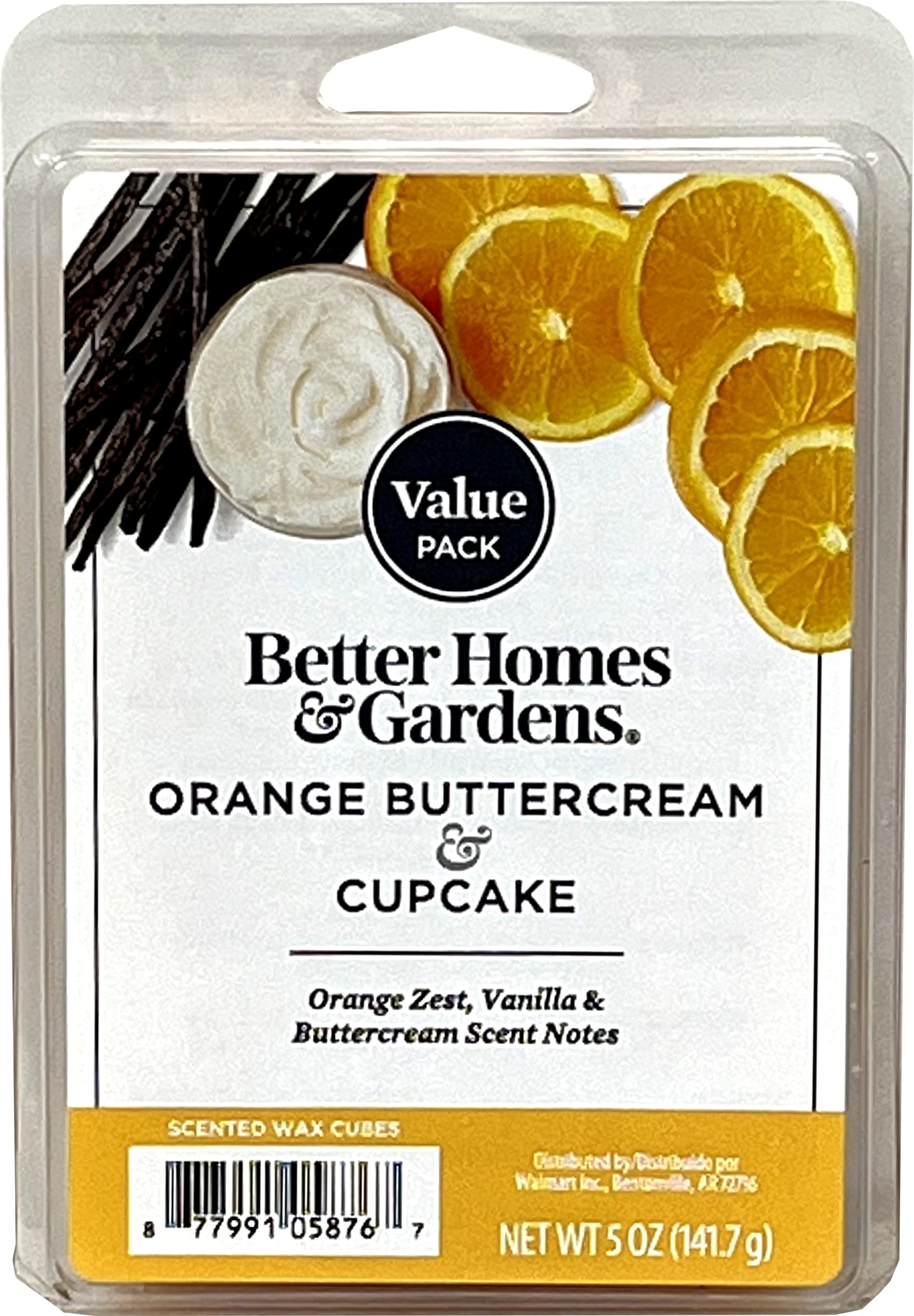 Better Homes and Gardens Scented Wax Cubes Orange Buttercream Cupcake, 5 OZ Package (12 Wax Cubes)