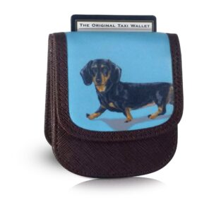 taxi wallet – vegan material, dachshund – a simple, compact, front pocket, folding wallet, that holds cards, coins, bills, id – for men & women