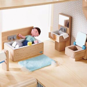 HABA Little Friends Bathroom Set - Wooden Dollhouse Furniture for 4" Bendy Dolls