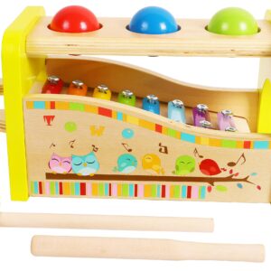 TOWO Wooden Hammer Ball and Xylophone Set - Mallet and Pegs Pound a Ball Tap Bench- Toys for Babies 1 Year Old Baby Boy Girl Toddler Gift - Small Motor Skill Sensory Musical Activity Toys for Kids