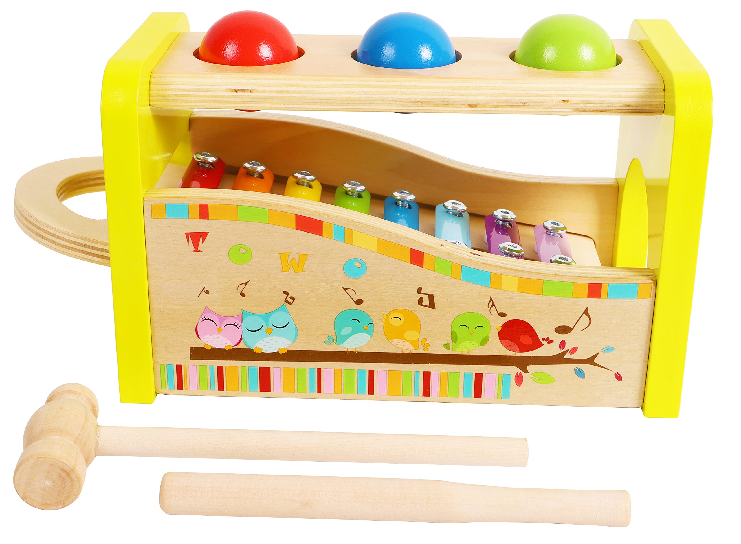 TOWO Wooden Hammer Ball and Xylophone Set - Mallet and Pegs Pound a Ball Tap Bench- Toys for Babies 1 Year Old Baby Boy Girl Toddler Gift - Small Motor Skill Sensory Musical Activity Toys for Kids