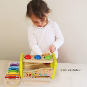 TOWO Wooden Hammer Ball and Xylophone Set - Mallet and Pegs Pound a Ball Tap Bench- Toys for Babies 1 Year Old Baby Boy Girl Toddler Gift - Small Motor Skill Sensory Musical Activity Toys for Kids