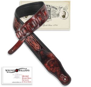 walker & williams gb-162 bourbon brown padded guitar strap with oak leaves & texas star