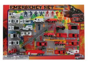 diecast police and rescue emergency crew with play mat, 46 pcs toy playset emergency vehicle theme