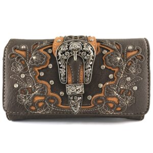 justin west floral buckle shoulder concealed purse (dark brown wallet only)