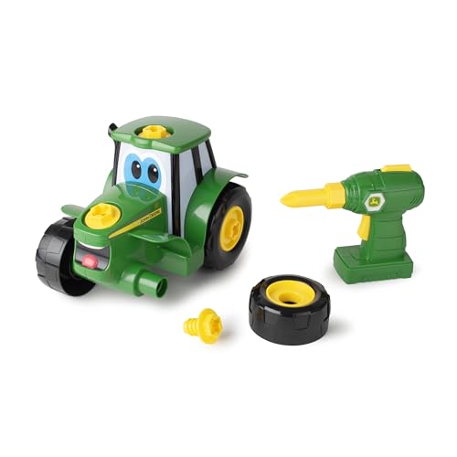 BUILD-A-BUDDY John Deere Tractor Toy and Toy Drill - Toddler STEM Take Apart Toys with 16 Individual Pieces and Kids Tools - Kids Building Toys Ages 3 Years and Up